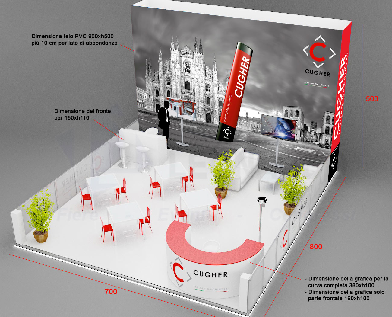 Realizzazione layout grafico Stand fiera Cugher